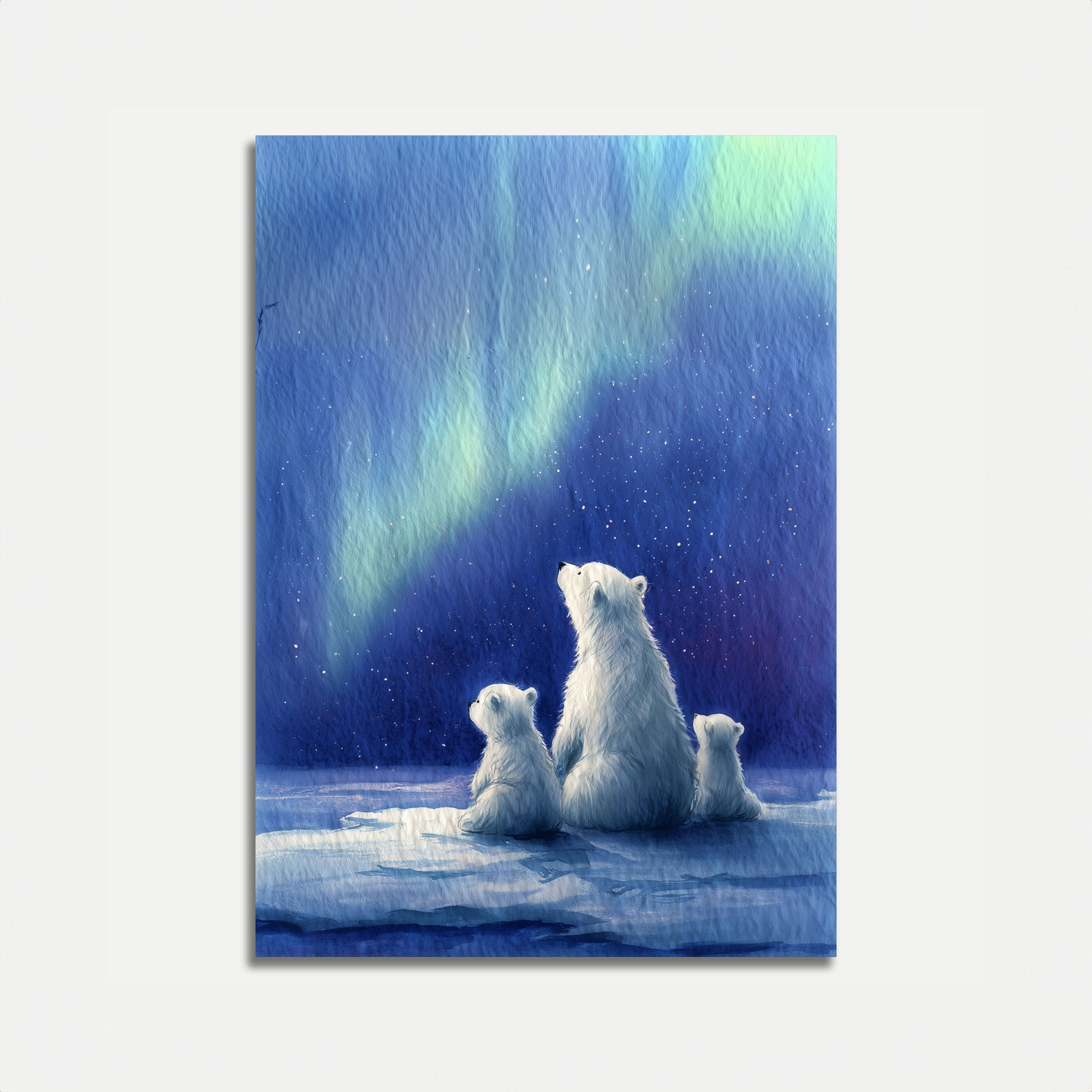 Polar Bears Northern Lights Poster - Arctic Wildlife Wall Art – Artisout