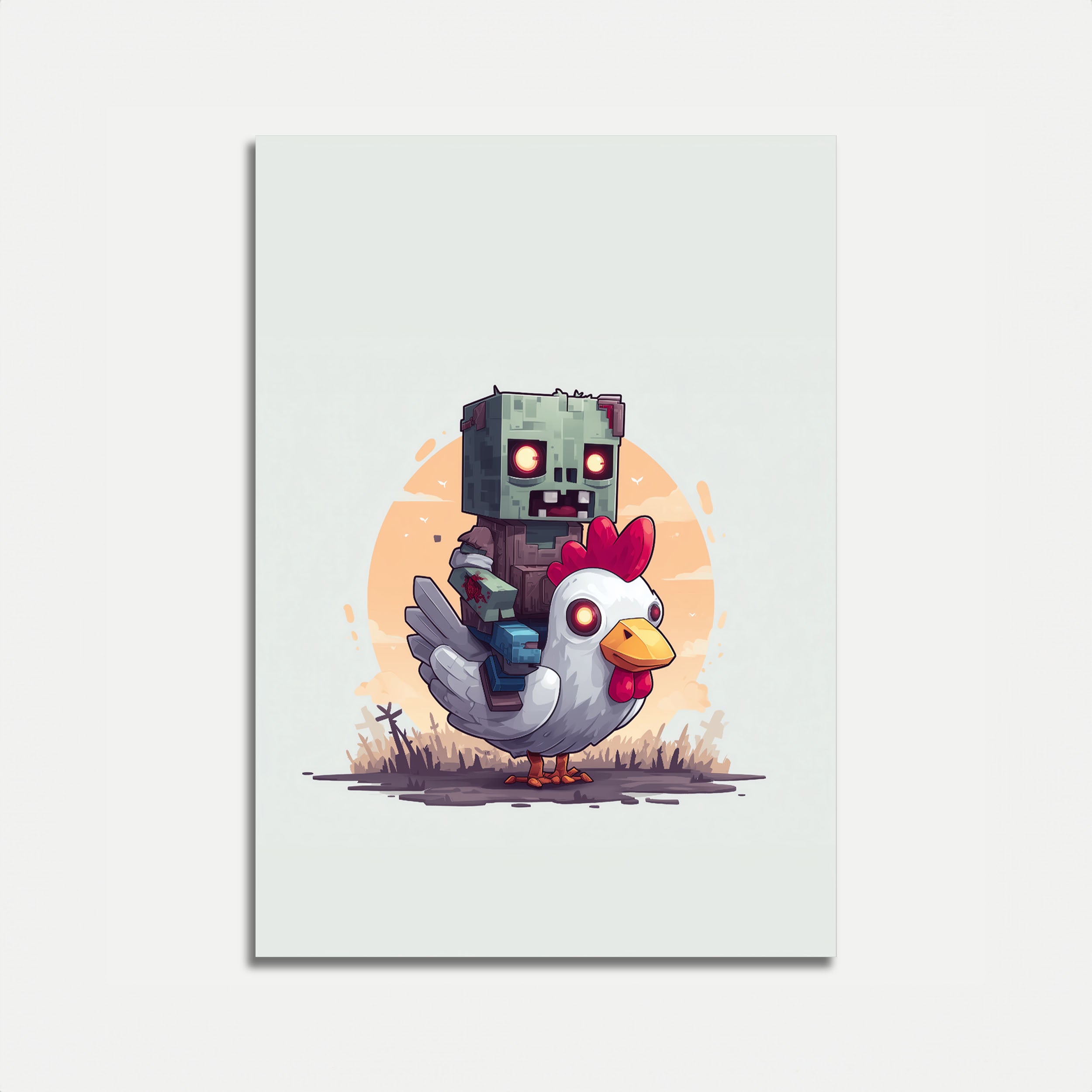 Minecraft Zombie Chicken Poster - Pixel Art Gaming Wall Decor – Artisout